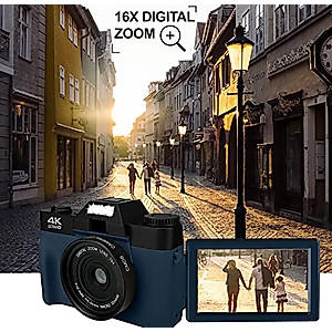 eDealz 4K 48MP Digital Camera Photography with 3’’ 180° Flip Screen, WiFi, 16X Zoom, Rechargeable Battery, 64GB Micro SD Card, 6 PC Card Holder USB Card Reader (Navy)