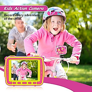 Ourlife Kids Underwater Camera, Selfie Waterproof Cameras Toys for Girls, 1080P 2.4'' Large Screen Cam with 8GB TF Card, Silicone Handle, Fill Light, Christmas Birthday Gift for Girls (Pink)