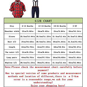 Kimocat Baby Boys Gentleman Outfits Suits Long Sleeve Shirt Suspenders Pants Bow Tie Clothes Set (Red plaid, 18-24 Months)