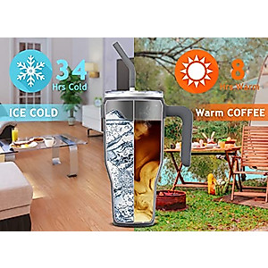Zenbo 40 oz Tumbler with Handle–Stainless Steel Vacuum Insulated Mug Cup with Handle,Lid and Straw,Keeps Drinks Cold up to 34 Hours – Sweat-Proof Body, Dishwasher Safe