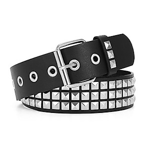 WERFORU Black Studded Belt, Punk Rock Rivet Belt for Women Men Gothic Belt for Jeans
