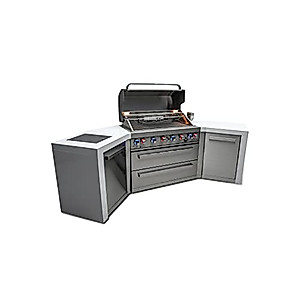 Mont Alpi 44-Inch MAi805-D45 Deluxe 45 Degree 6-Burner 115000 BTU Deluxe Stainless Steel Island Outdoor Kitchen Gas Barbecue Grill w/Granite Countertops & Sides + Storage Drawers & Cabinets
