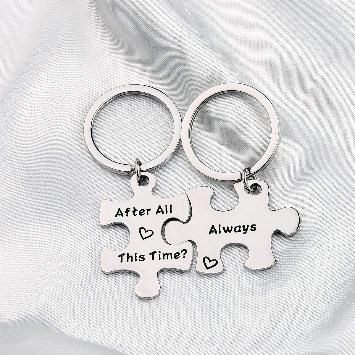 Couple Puzzle Keychain After All This Time and Always Couples Jewelry Best Friend Gift (silver)