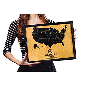 Art of Wanderlust Pushpin Bulletin Cork Board USA Wall Map and Pins | US Travel Tracker Map for Past and Future Bucket List Destinations | United States | 17 x 13 Inches | Black Frame