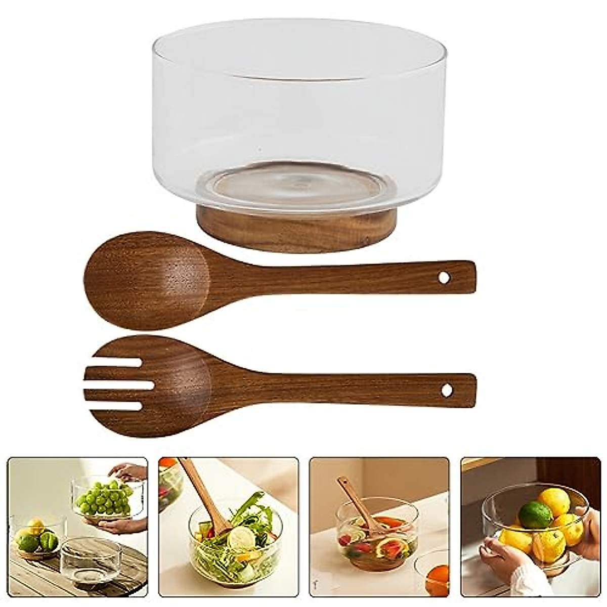 ABOOFAN 1 Set Glass Salad Bowls Mixing Bowls Food Serving Bowls Fruit Bowl with Spoon and Fork Serving Dish Trifle Bowl for Kitchen Prep Pasta Popcorn Snack