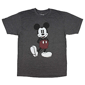 Disney Mens Full Size Mickey Mouse Distressed Look T-Shirt, Char Htr, X-Large US