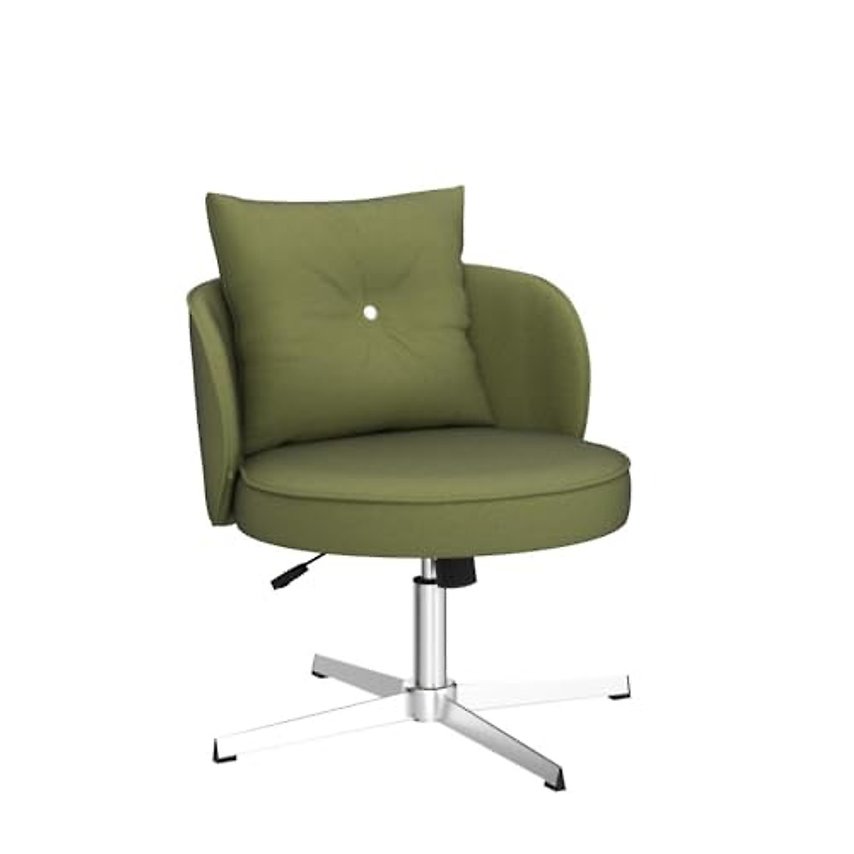 Pvillez Office Desk Chair No Wheels Polyester Fabric Armless Home Office Desk Chair Office Chair Vanity Chair Adjustable Swivel Home Office Computer Chair Task Chair w/Pillow&Silver Base (Green)