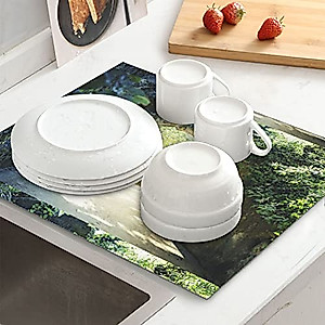 Gasse Printed Drying Mat For Kitchen Ultra Absorbent Microfiber Dishes Drainer Mats Non-Slip Silicone Quick Dry Pad - 18 X 16inch