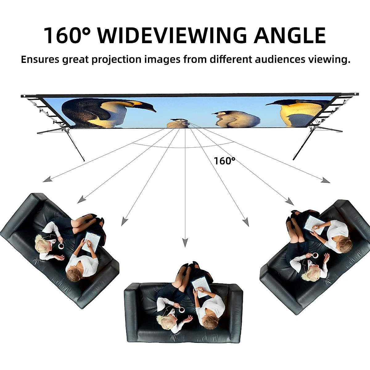 Projector Screen and Stand, lejiada150'' Upgraded Large Projection Screen Anti Crase Foldable with Carry Bag for Party Outdoor Movie Nights, Film Festivals, Business Presentations, Meetings, Home