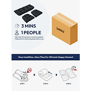 ZEOLABS Wicker Chair Cushions of 3 Pieces Waterproof Tufted Outdoor Seat Cushions for Patio Furniture Sofa Settee Couch,1 Loveseat and 2 U-Shaped Cushions,Black