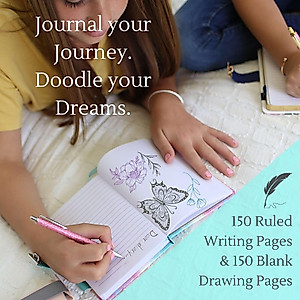 Life is a Doodle Diary with Lock For Girls- Girls Journal Gift Set Includes: Leather Notebook Journal with Lock, Travel Pencil Case, Love Cuff, Writing Pen - Trendy Journal For Teen Girls & Kids