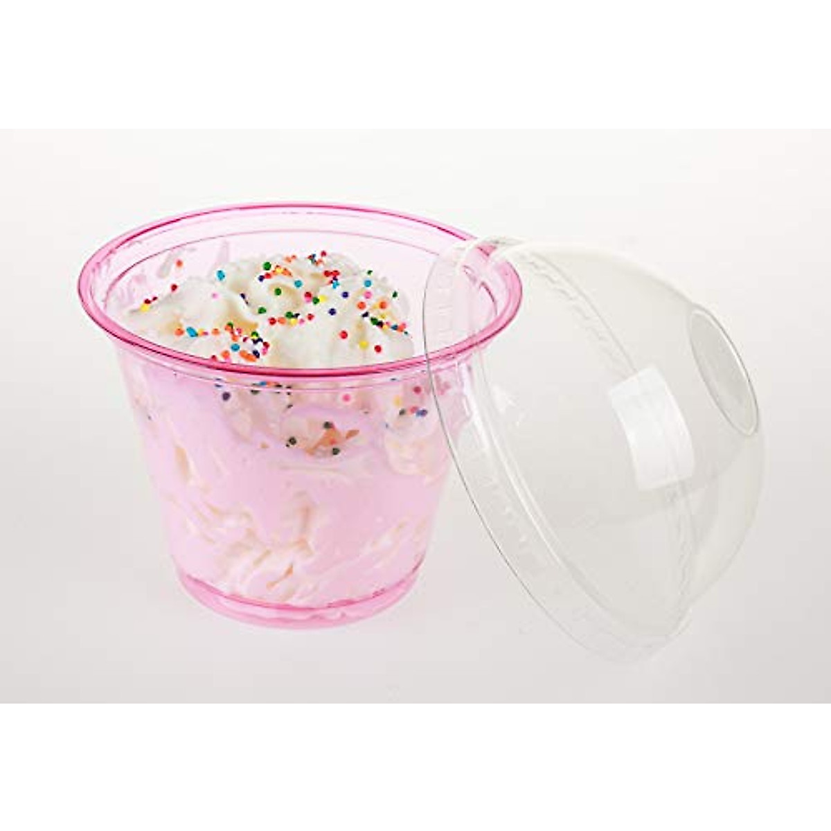 Golden Apple, 9oz-25sets Pink Red Plastic Cups with Clear Dome lids No Hole(25cups + 25lids)…