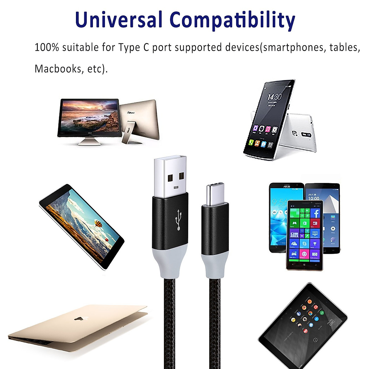 Pofesun USB Type C Cable [3-Pack 10ft], USB A to USB-C Fast Charging Type C Cable Nylon Braided USB C Cable Compatible for Samsung Galaxy S24 S23 S22 S21 S20 S10 Note 20 10 A20 A51 A71,LG G8 V30