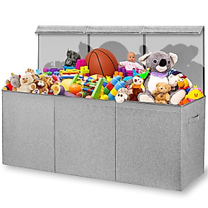 Kids Toy Chest for Boys & Girls - Stylish Versatile Stuffed Animal Holder & Toddlers Toy Organizer Makes Play Room Organization Easy - Made with Strong PP Board - Gray bin with Cationic Fabric