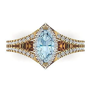 Clara Pucci 1.20ct Marquise Cut Solitaire Halo Genuine Natural Aquamarine Engagement Promise Anniversary Bridal Ring 18K Yellow Gold 9.25