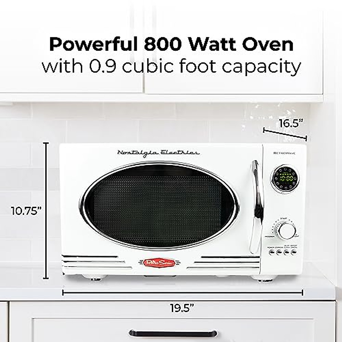 Nostalgia Retro Microwave - Countertop Microwave Oven - Includes 12 Pre-Programmed Settings and Digital Clock - 0.9 CU Ft. - 800 Watts - White