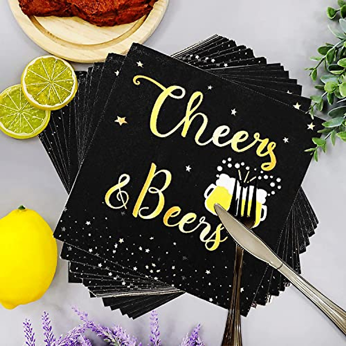 30th Birthday Party Supplies Cheers & Beers Tableware Set Cheers to 30 Years Plates 7"and Napkins for Black and Gold Birthday Supplies 30th Birthday Anniversary Whiskey Party Decorations (Serves 20)