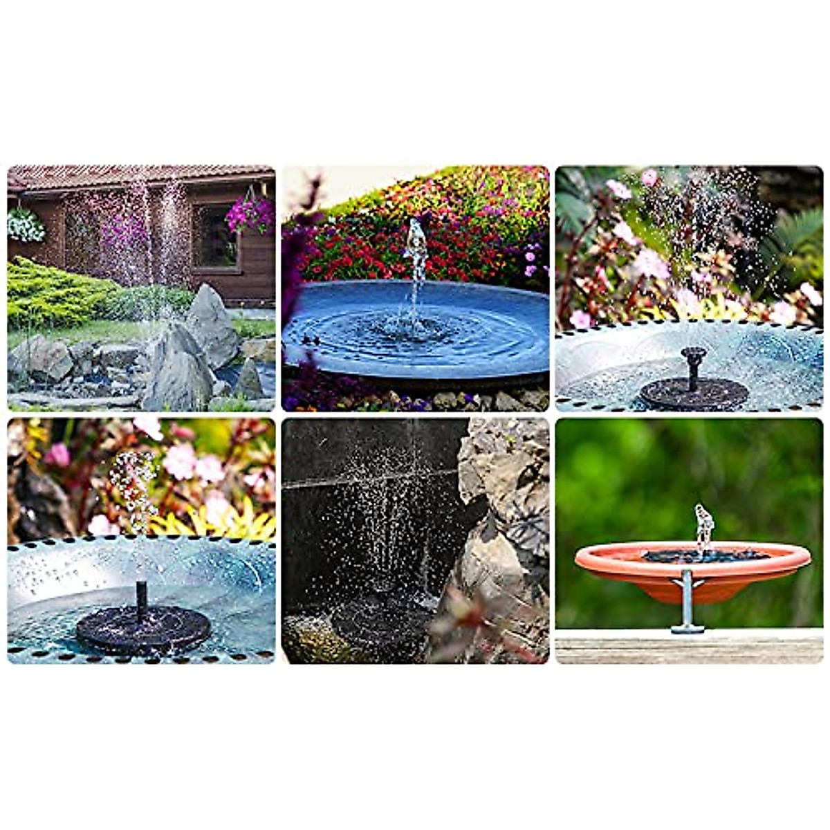 Kemine Solar Bird Bath Fountain Pump 1.0W with 4 Nozzle and Connector Free Standing Floating Water for Bird Bath Garden Pond Fish Tank Aquarium Outdoor (A)
