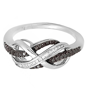 Dazzlingrock Collection 0.20 Carat (Cttw) Round Black & Baguette White Diamond Infinity Swirl Engagement Ring for Women in 925 Sterling Silver, Size 8