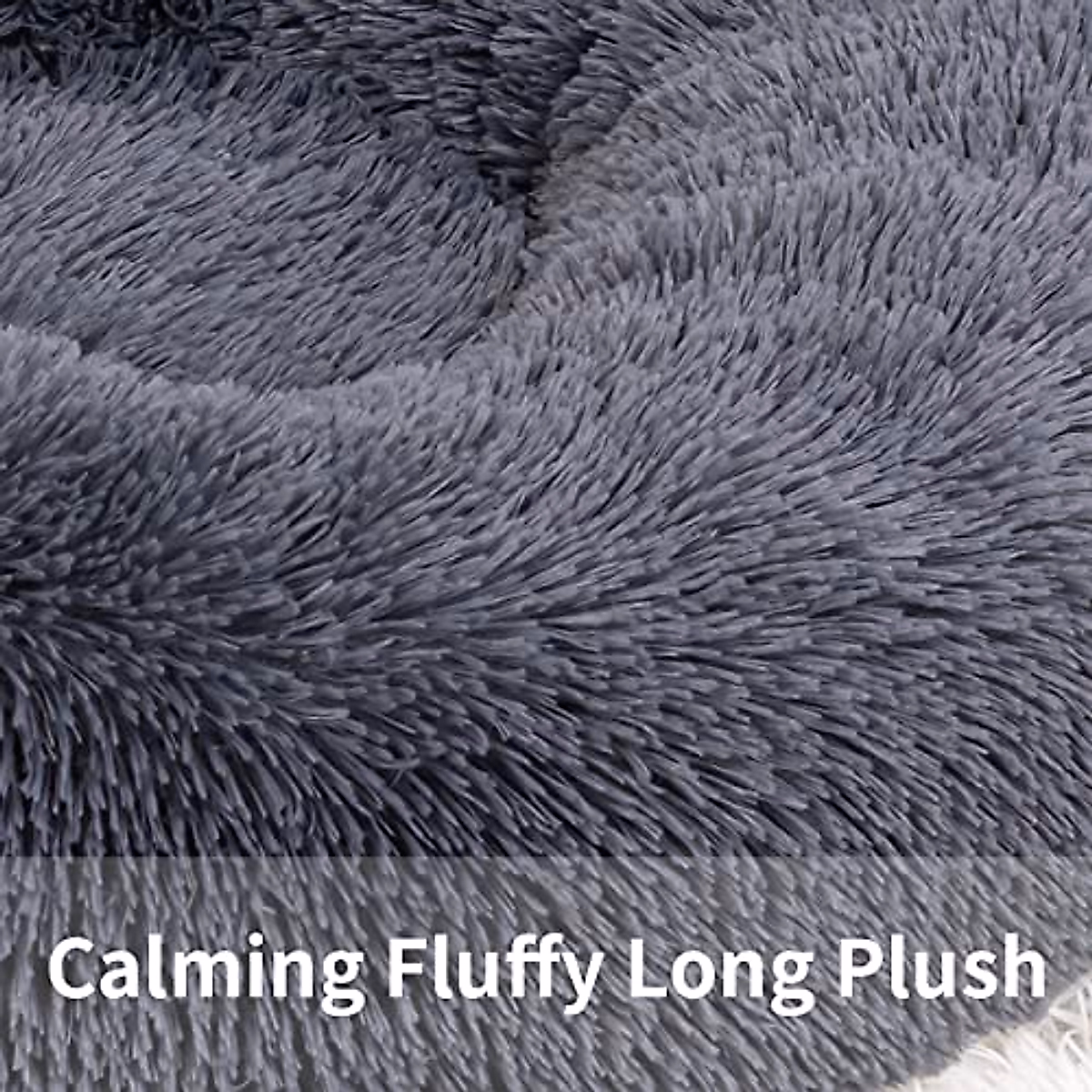 WELLYELO Calming Dog Bed, 20In Donut Dog Bed, Anti Anxiety Dog Bed & Cat Bed, Machine Washable Fluffy Plush Round Dog Beds for Small Medium Dogs Cats (Small, Gray)