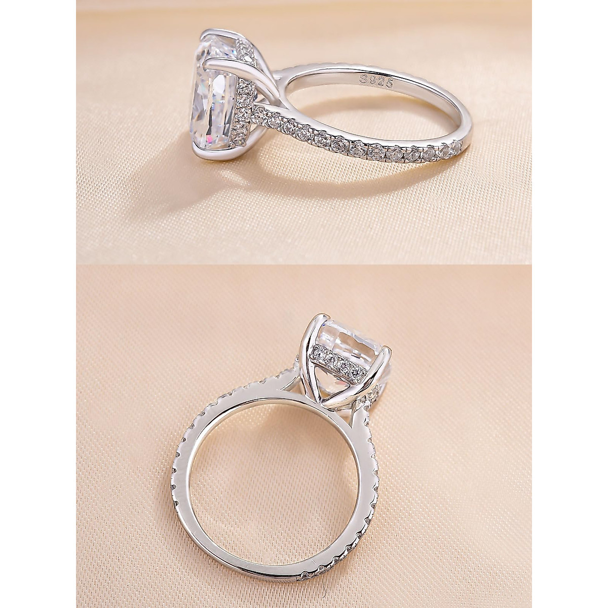 RODIFFY 4CT Cushion Cut Solitaire Engagement Ring,Silver CZ Simulated Diamond Promise Ring(Size:7.5)