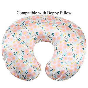 Satin Nursing Pillow Cover Set 2 Pack Ultra Soft Silk Compatible with Boppy Pillow for Breastfeeding Pillow Protect for Baby Hair and Skin Floral & Floral
