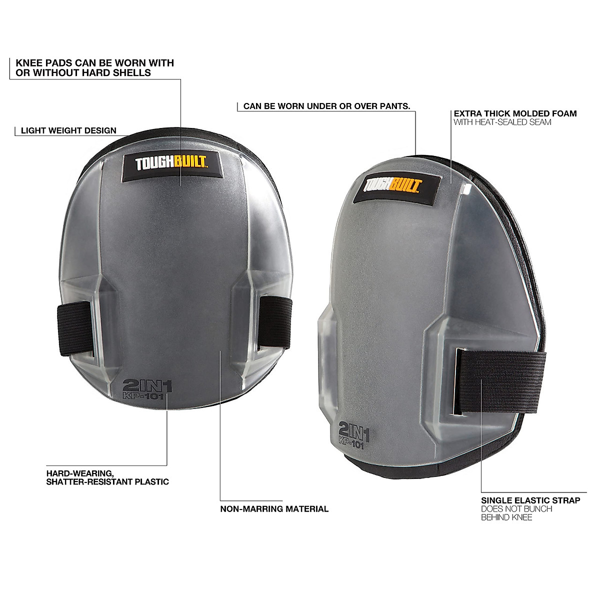 ToughBuilt - 2-in-1 Ultra-Lightweight Knee Pads with Removable Outer-Shell - (TB-KP-101)