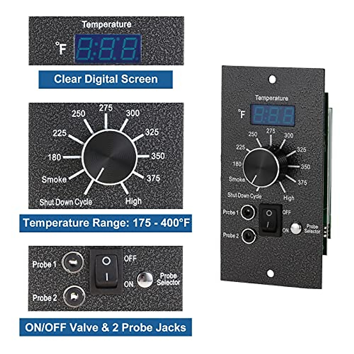 Digital Thermostat Kit, Replacement for Traeger Pro 20/22/34 Camp Chef Wood Pellet Grills - Digital Thermostat Controller Panel Kit with RTD Temperature Sensor and 2 Meat Probes