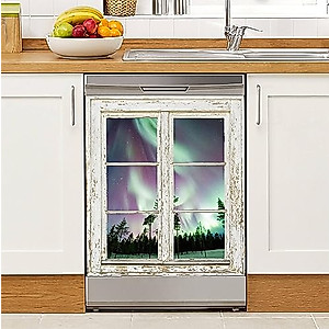 Dishwasher Magnet Cover Borealis Magnetic Refrigerator Stickers Decorative Appliance Cover Fridge Panels Metal Door Garage 23x26in