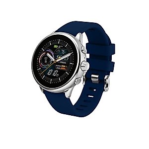 Fossil Unisex Gen 6 44mm Wellness Edition Touchscreen Silicone Smart Watch, Color: Silver, Navy (Model: FTW4070V)