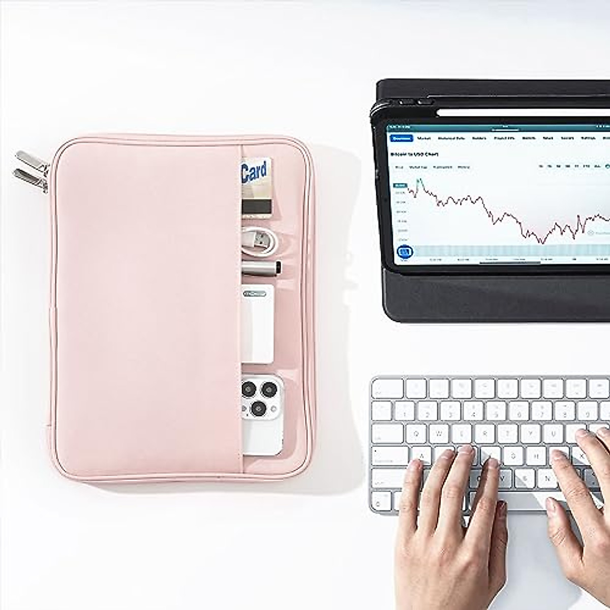 MoKo 12.9 Inch Tablet Sleeve Bag, Protective Bag with Two Compartments Fits iPad Pro 12.9 M2 2022/2021/2020/2018,Surface Laptop Go 12.4",Galaxy Tab S8+ 12.4", Pink