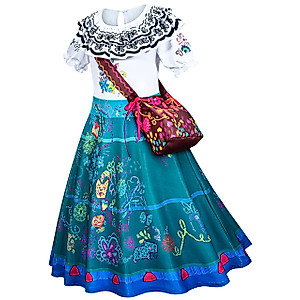 Kaisebile Princess Dress for Girls Birthday Halloween Dress Up with Bag Glasses Earrings 6-7 Years