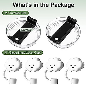 DazSpirit 4Pcs Cloud Straw Cover Caps and 2Pcs Spill-Proof Tumbler Lids for1.0 40oz Tumbler Cups and 8-10mm Straws, BPA-Free, Dishwasher-Safe, Suitable for Travel Picnic Hiking