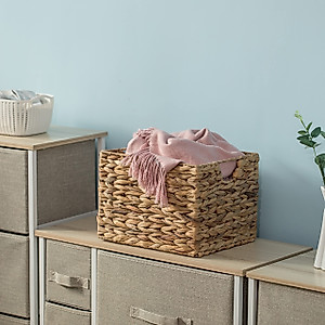 Natural Decorative Woven Water Hyacinth Storage Basket for The Playroom, Bedroom, and Living Room