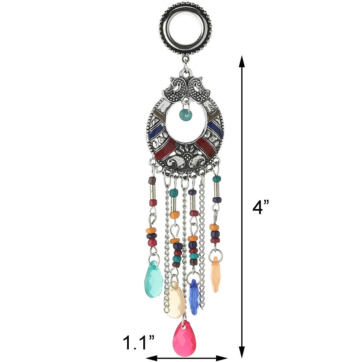 00G 10mm 316L Surgical Steel Multicolor Beads Tassel Dangle Ear Gauges Piercing Flesh Tunnels Plugs Statement Earrings