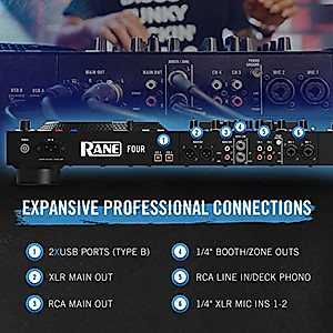 RANE FOUR Advanced 4 Channel Stems DJ Controller - 8.5" Jog Wheels with displays, DJ Mixer with Internal FX, Serato DJ Pro & Pitch ‘n Time DJ Included