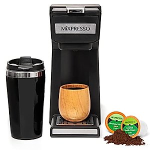 Mixpresso Coffee Maker Single Serve For Ground Coffee & Compatible With K Cup Pods, With 14oz Travel Mug & Reusable Filter For Home, Office & Camping.
