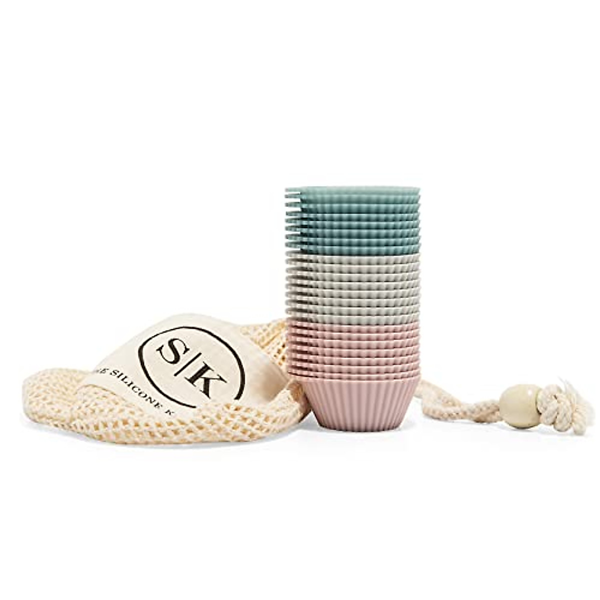 The Silicone Kitchen Reusable Silicone Baking Cups Silicone Muffin Liners for Cupcakes - BPA Free (24 Pack, Mini, Pink Gray Blue)