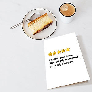 Chenive Funny Boss Day Card for Boss, Boss Birthday Card for Men Women, Appreciation Card from Staff Employee, Boss Gift, 5 Star Excellent Boss Skills Card