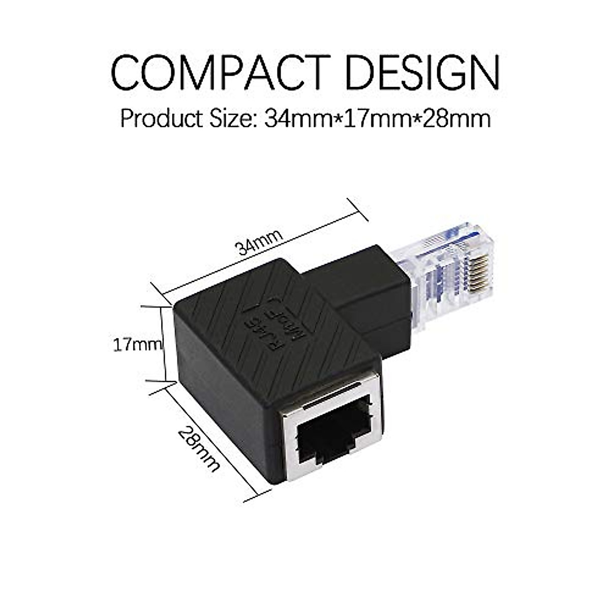 YACSEJAO Cat5e/Cat6 RJ45 Ethernet Adapter，2Pack 90 Degree Ethernet RJ45 / 8P8C Male to Female Right Angle Adapter Support Cat6 / Cat5e / Cat5 Standard LAN Cable（Down）