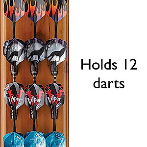 Viper Dart Caddy Solid Wood Wall Mounted Dart Holder / Stand, Displays 4 Sets of Steel or Soft Tip Darts, for all Sisal & Electronic Dartboards, Surrounds & Cabinets, Cinnamon Finish