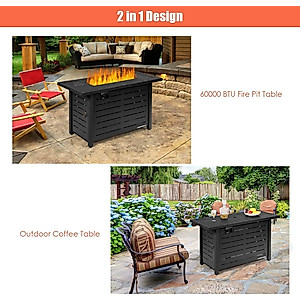 HAPPYGRILL 42" Fire Pit Table Propane Gas Fire Table with Lid, 60,000 BTU Gas Burner Stove Fire Table for Outdoor Patio Backyard