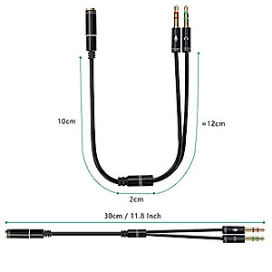 NANYI 3.5mm 4 Pin Female to 2x3.5mm 3 Pin Male Headphone Converter Head Audio Splitter Y Adapter Cable, 0.3M 1FT (Black)