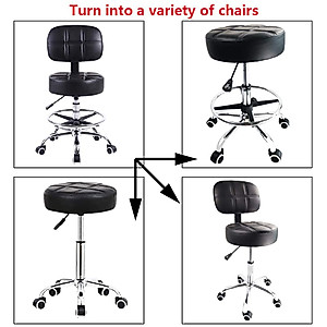 KKTONER Swivel Round Rolling Stool PU Leather with Adjustable Foot Rest Height Adjustable Task Work Drafting Chair with Back(Black)