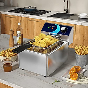 HOOCOO Commercial Electric Deep Fryer, Dual Tank Stainless Steel Deep Fryer with 2 Basket & Lid Capacity 2 x 10L Countertop Fryers for Home Kitchen and Restaurant 3600W 120V (10L 120V 1800W)