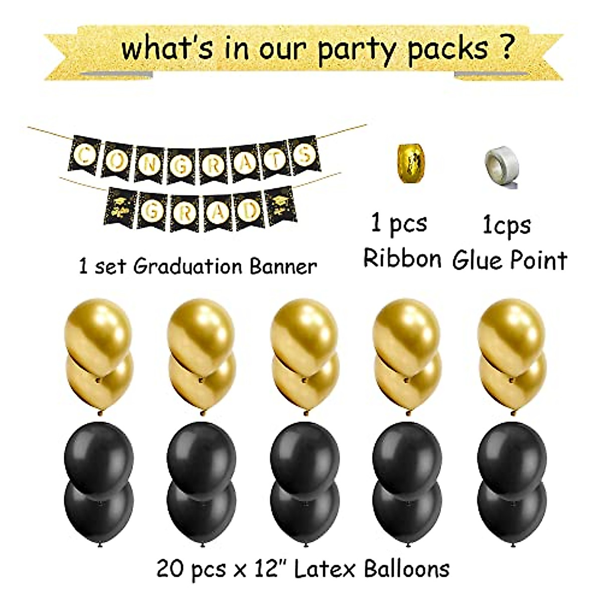 Marte&Joven Graduation Decorations Class Of 2023 - Graduation Party Supplies Including Congrats Grad Banners, Porch Sign, Paper Fans, Balloons, Foil Curtains for Graduation Party Decorations