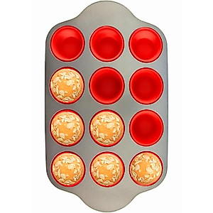 Boxiki Kitchen Non-Stick 12 Cup Silicone Muffin Pan With Steel Frame - BPA Free, Non-Toxic, Anti-Warp, Durable & Easy to Pop Silicone Muffin Tin - Perfect Cupcake Pan
