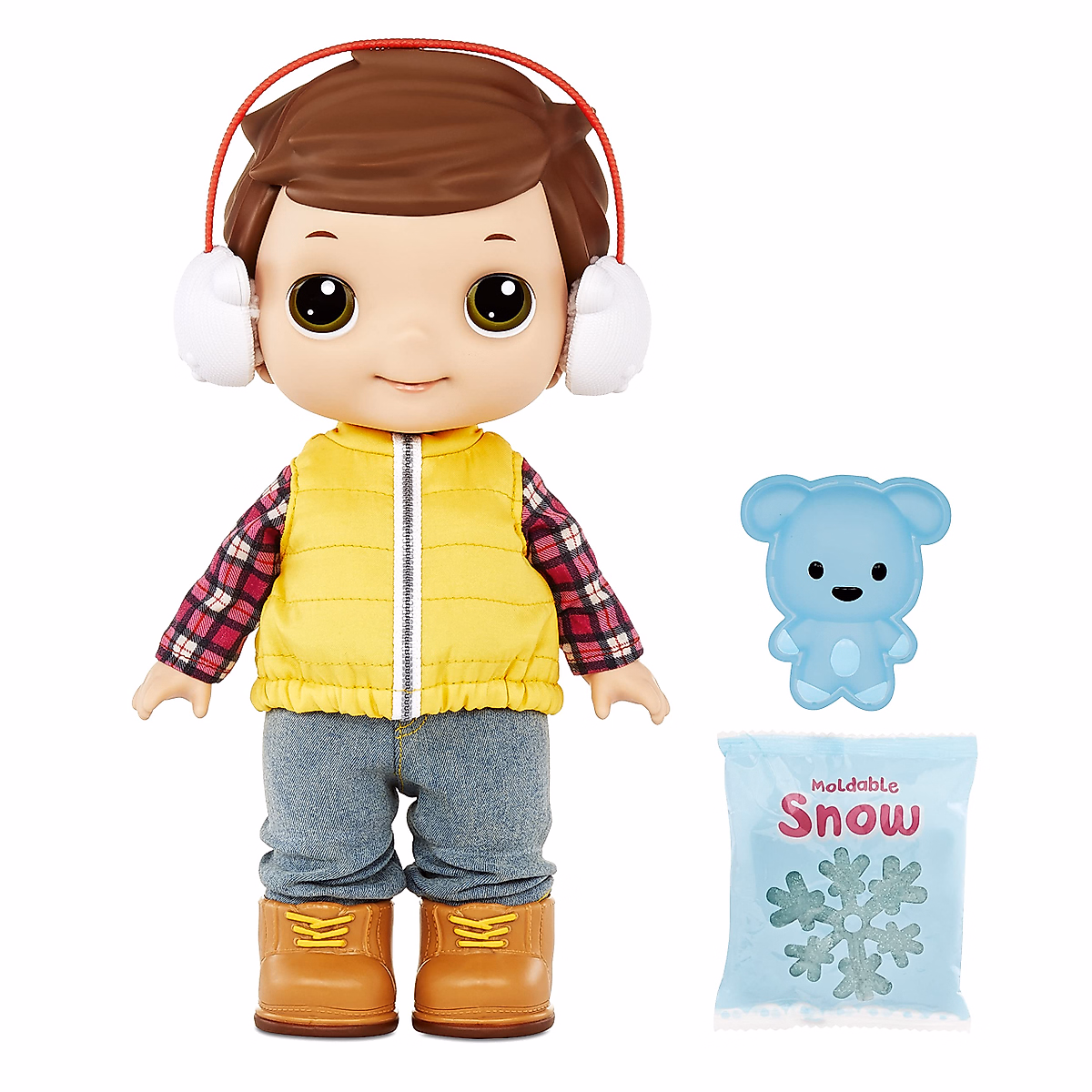 Lilly Tikes Snow Day Tommy Doll with Winter Vest Outfit, White Ear Muffs & Puppy Snow Mold, 12" Tall, Including Accessories, Winter Play- Gift for Kids, Toys for Boys and Girls Age 3 4 5+ Year Old