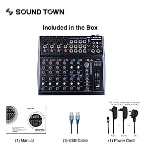Sound Town Professional 12-Channel Audio Mixer with USB interface, Recording, EQ, Bluetooth, DSP and 48V Phantom (TRITON-A12BD)