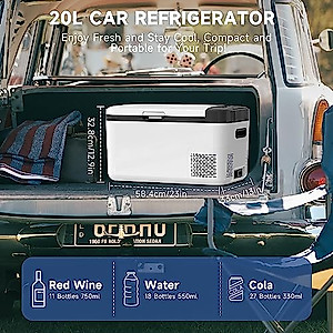 UKKISO 12 Volt Refrigerator for Car: 20L Portable Fridge Car Cooler -4℉-68℉ RV Electric Compressor Cooler APP Control Mini Fridge and Freezer, 12/24V DC and 100-240V AC for Travel, Camping